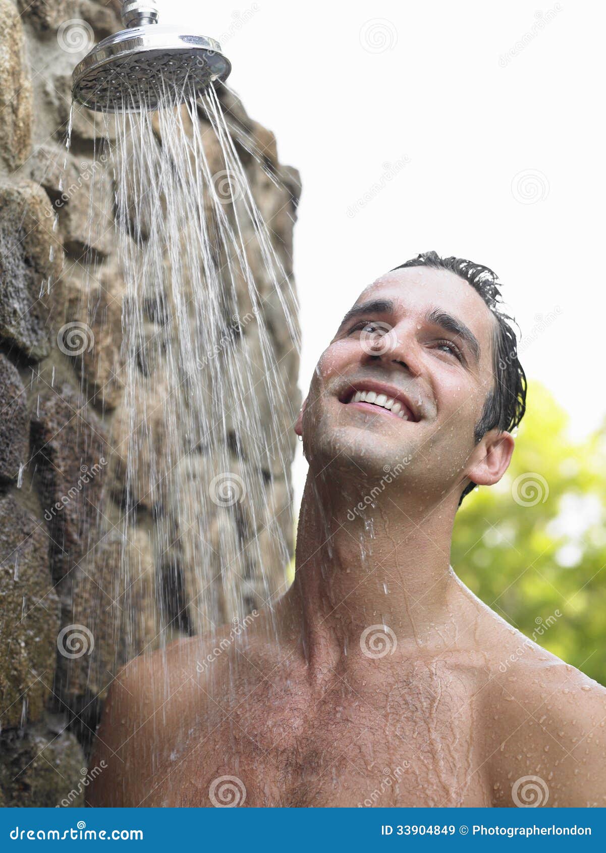 Happy Man Having Shower Outdoors Stock Image - Image of relax, activity ...