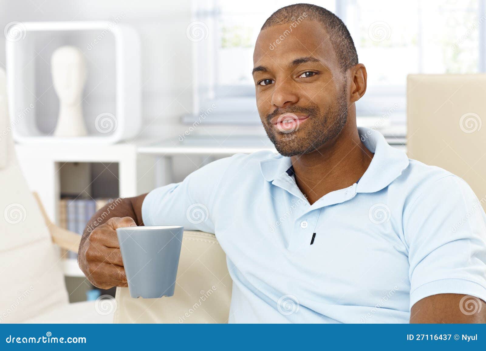 Happy Man Having Tea at Home Stock Image - Image of horizontal, drink ...