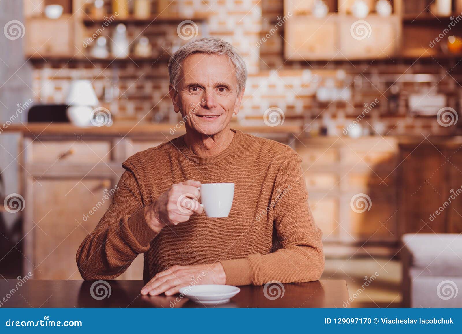 Happy Man Having Tea an Relaxing Stock Photo - Image of pensioner ...