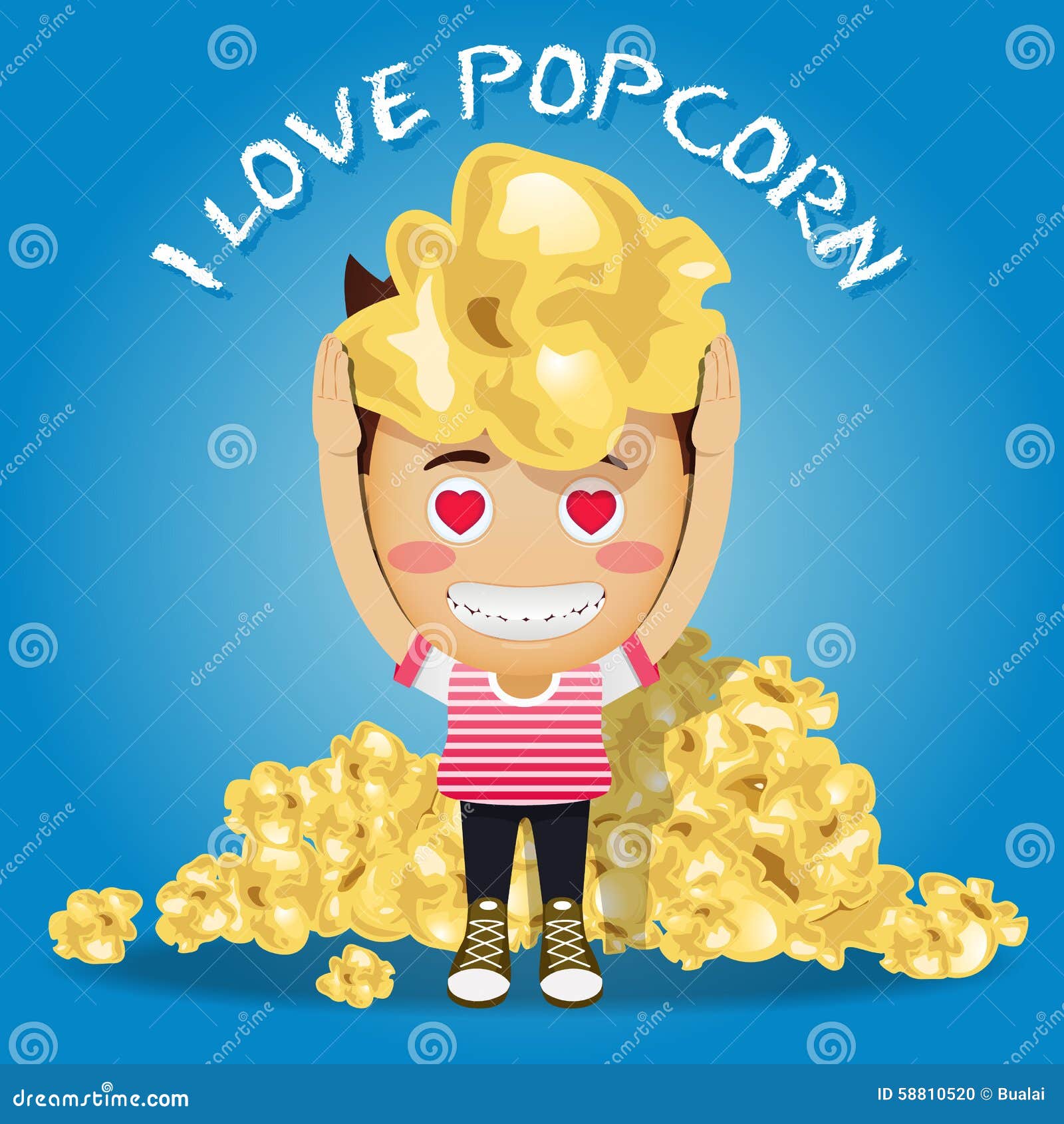 Happy Man and Heap of Popcorn Stock Vector - Illustration of human ...