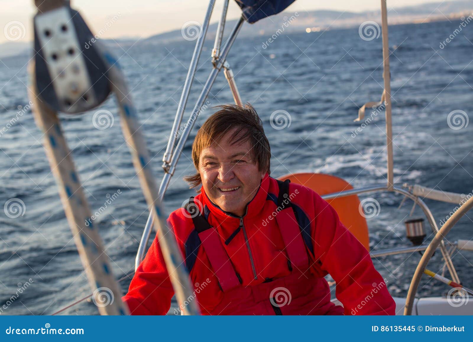 Happy Man on His Sailing Boat. Sport. Stock Image - Image of lifestyle ...
