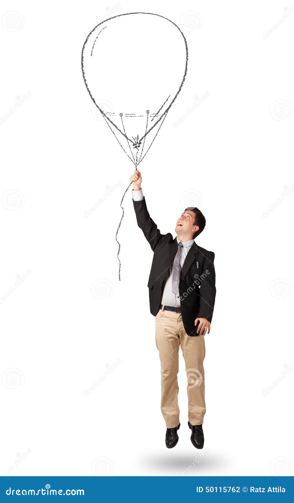 Happy Man Holding Balloon Drawing Stock Photo - Image of helium ...