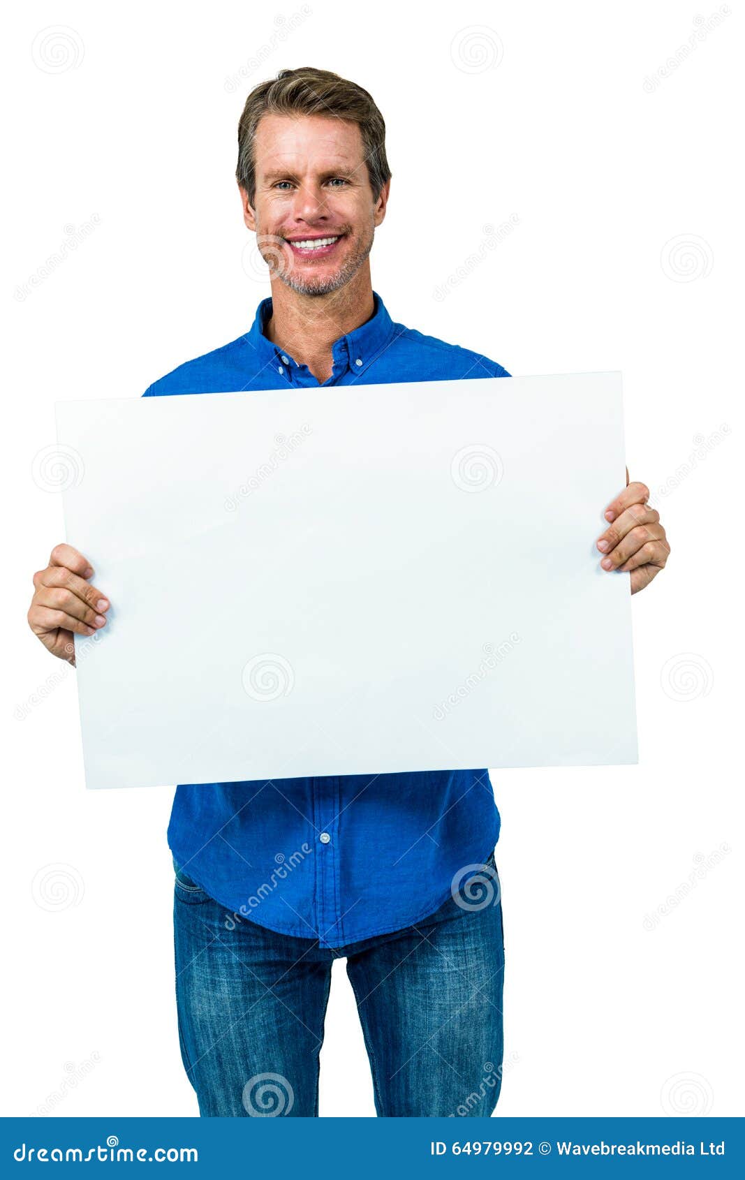 Happy man holding board stock photo. Image of blue, isolated - 64979992