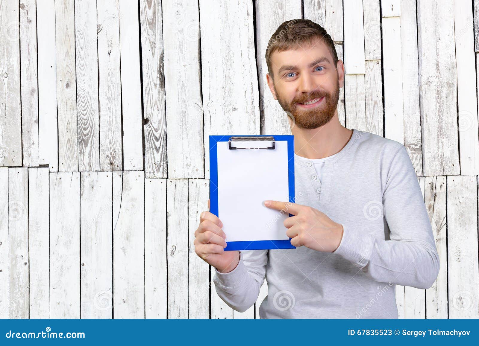 Happy Man Holding A Clipboard Stock Image Image Of Industry Blank