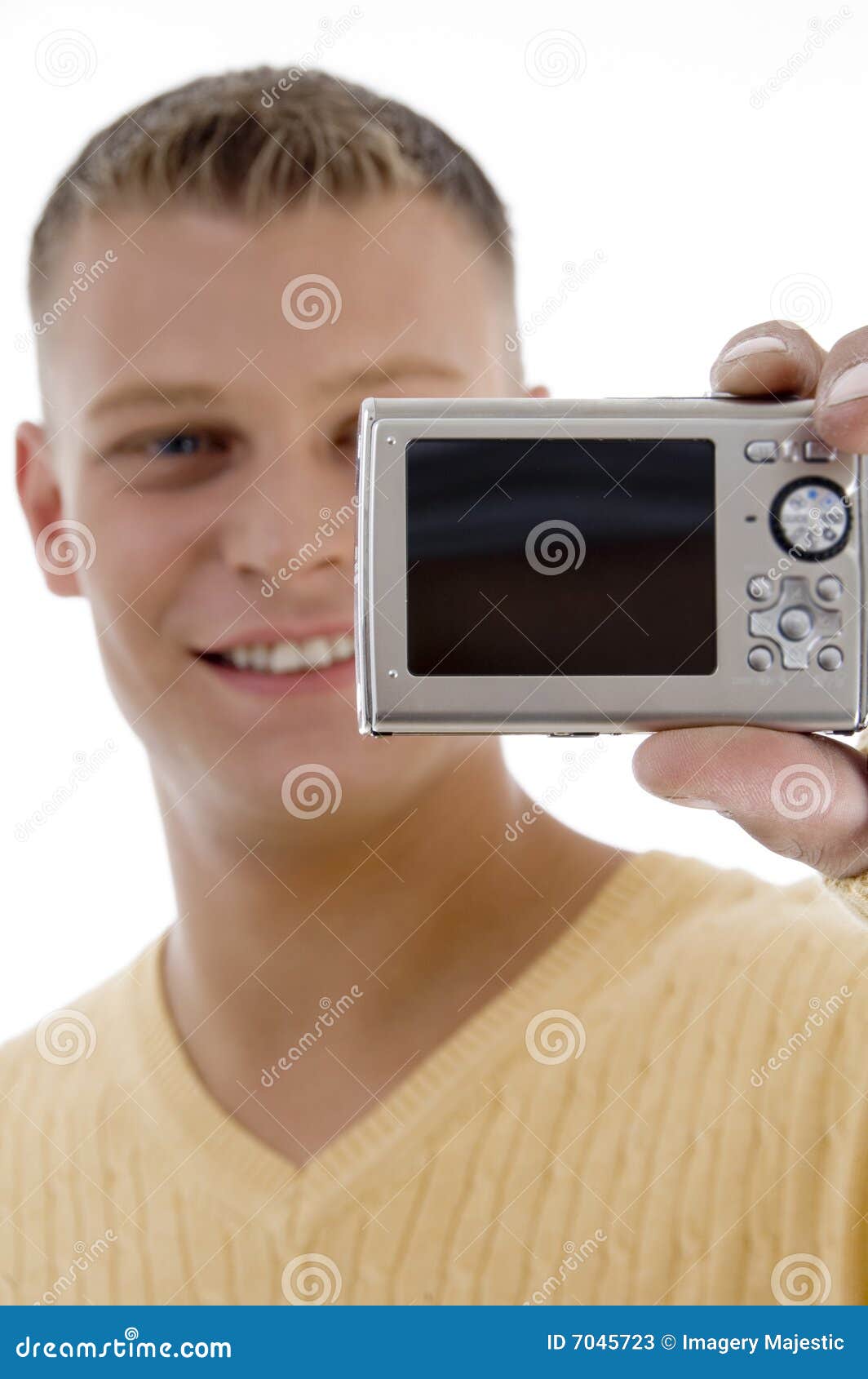 Happy Man Holding Digital Camera Stock Image - Image of smiling, clip ...