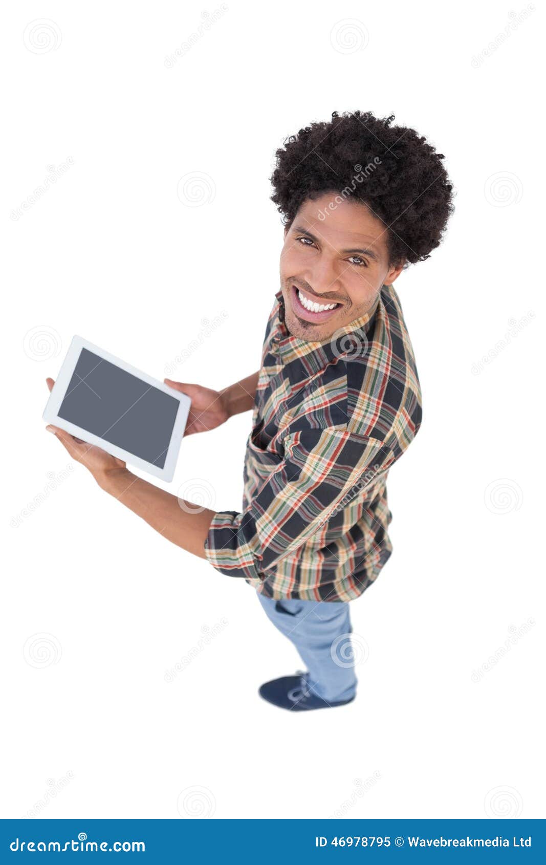 Happy Man Holding Digital Tablet Stock Image - Image of smiling ...