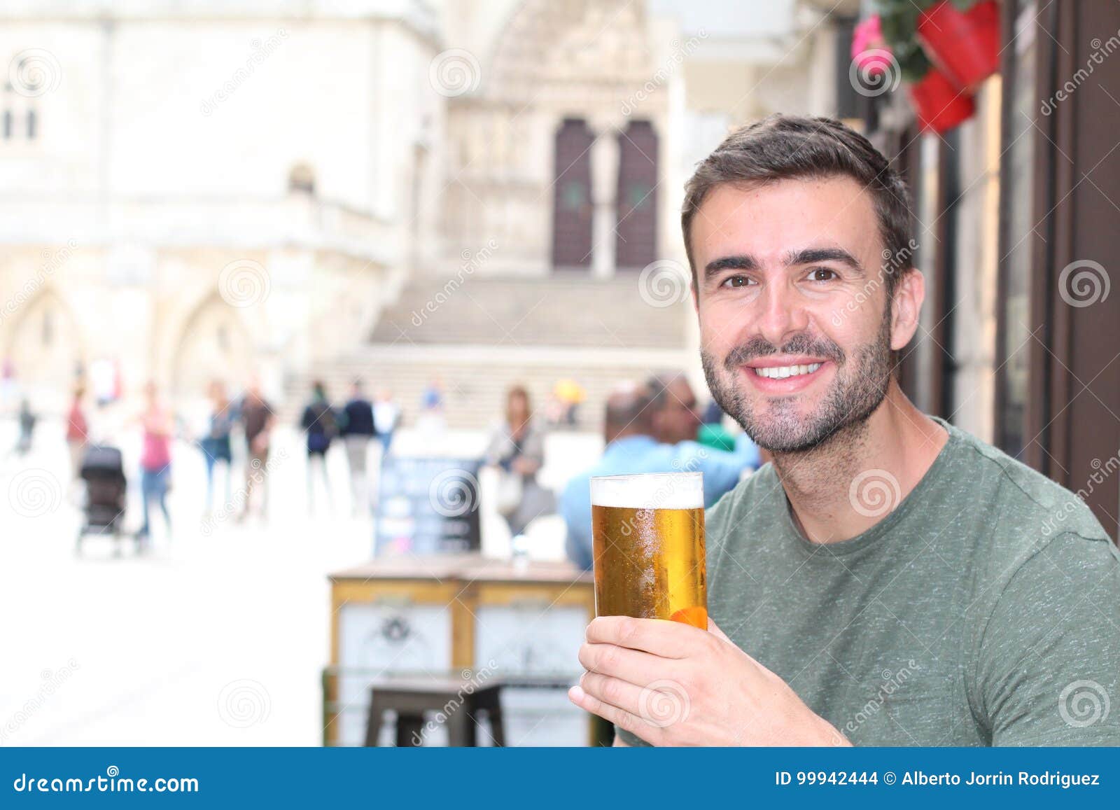 Happy Man Holding His Cold Refreshing Beer Stock Photo - Image of ...