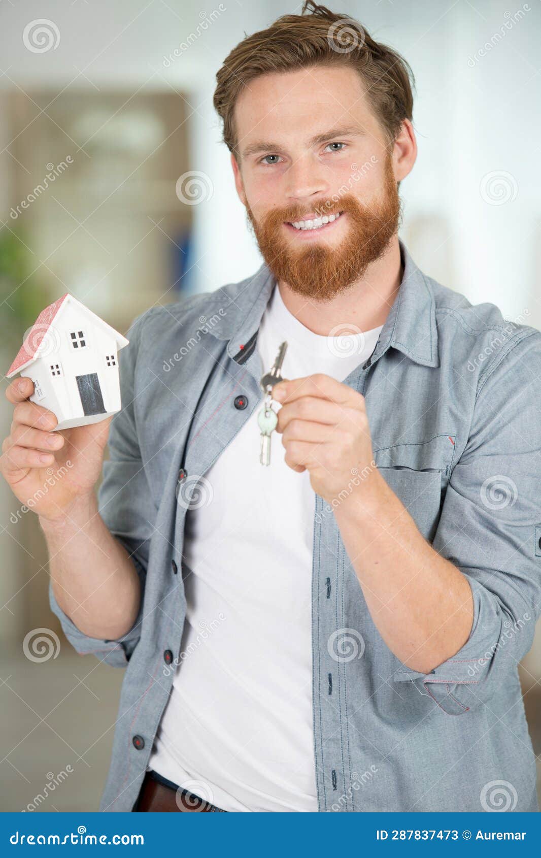 Happy Man Holding Keys with House Stock Image - Image of finances, sign ...