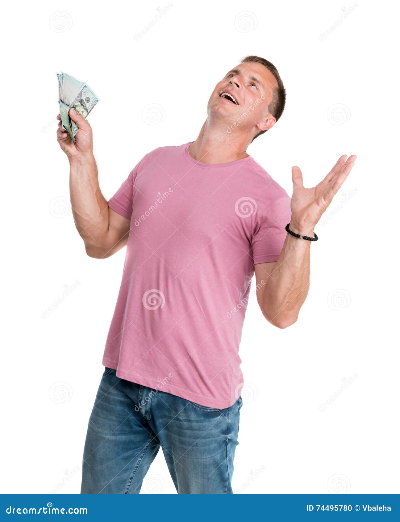 Happy Man Holding Pack of Money Stock Photo - Image of paper, annual ...