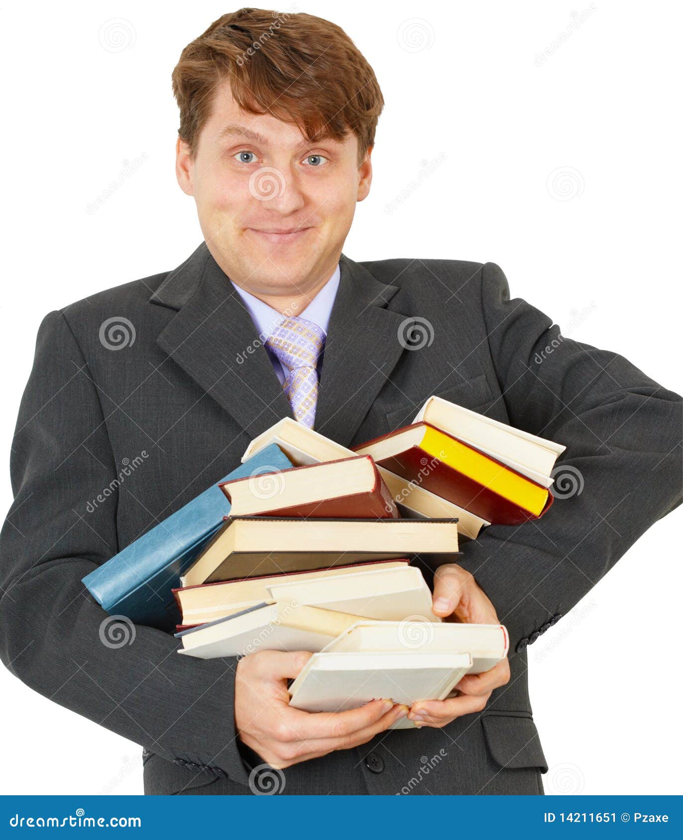 Happy Man Holding Pile of Books Stock Image - Image of disintegrate ...
