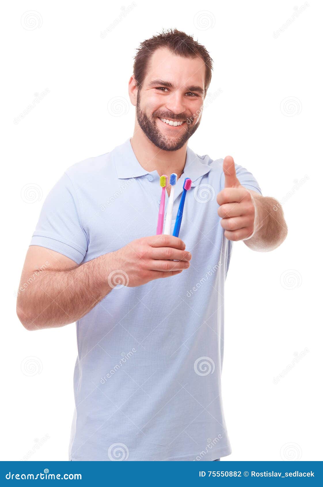 Happy Man Holding Toothbrushes Stock Photo - Image of brushing, happy ...