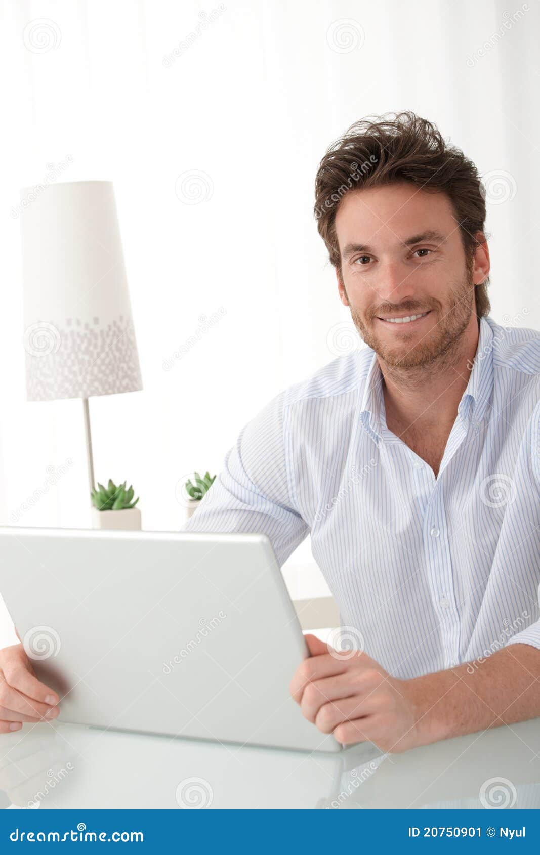 Happy Man at Home with Computer Stock Image - Image of lifestyle ...
