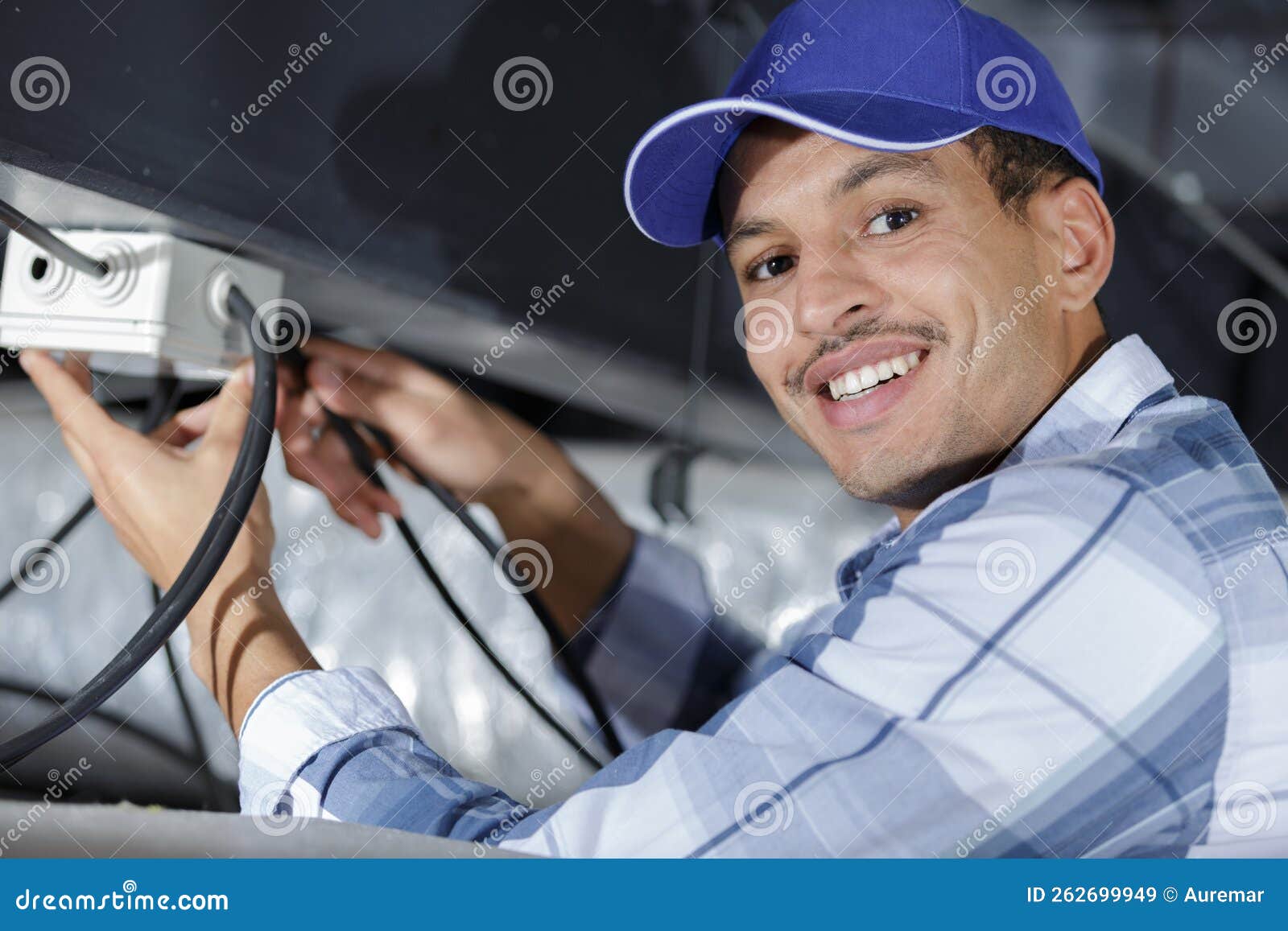 Happy Man Installing Mounting Cables in Concrete Ceiling Stock Image ...