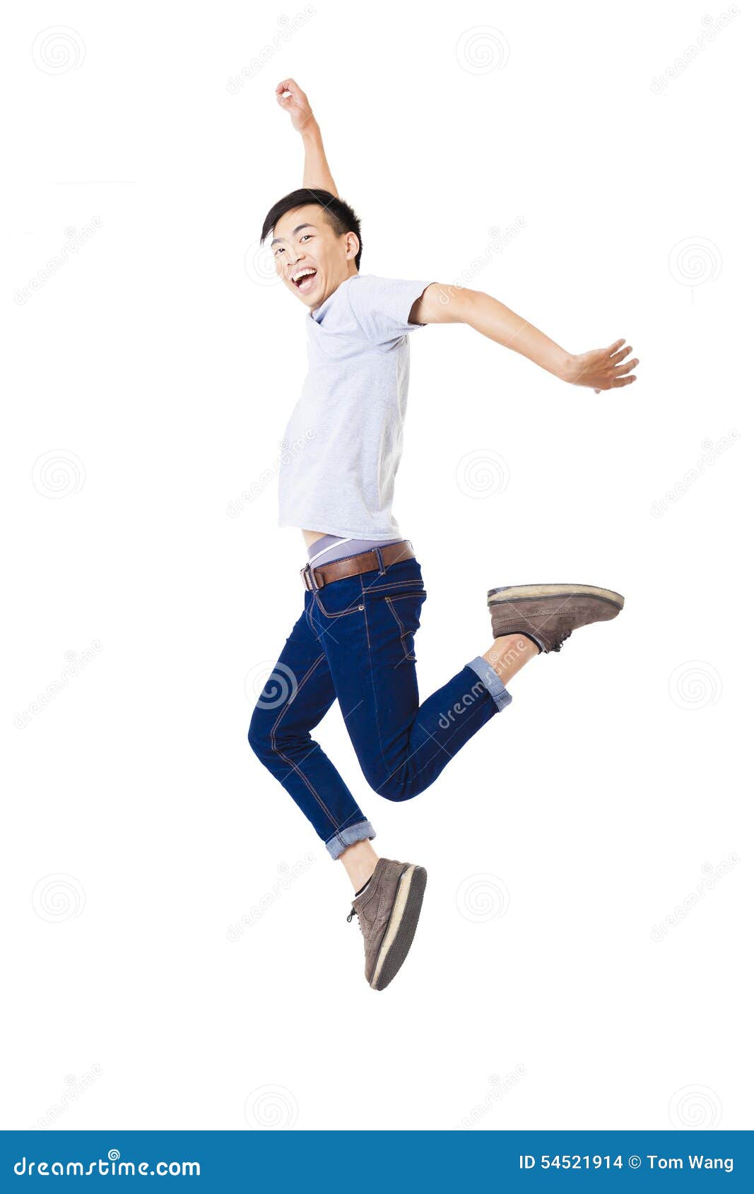Happy Man Jumping and Isolated on White Stock Photo - Image of length ...