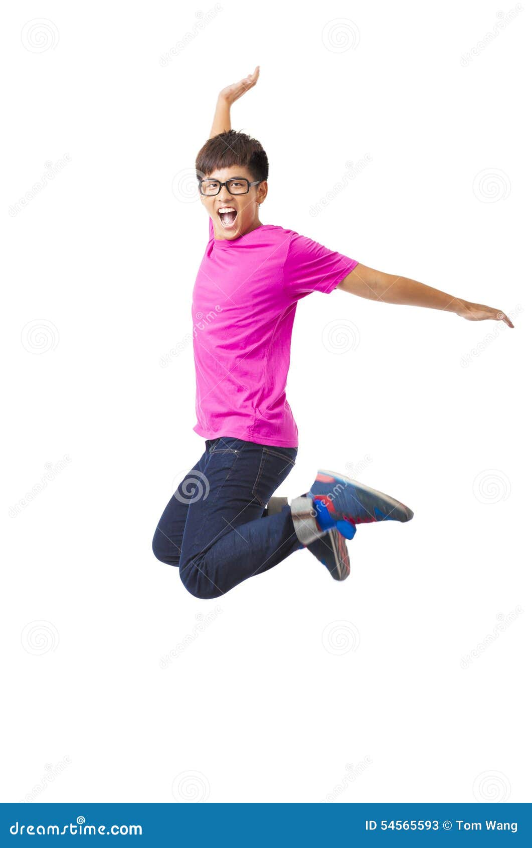 Happy Man Jumping and Isolated on White Stock Image - Image of happy ...