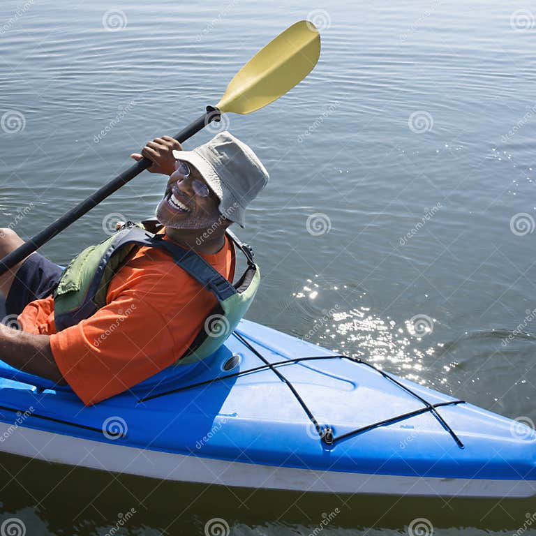 Happy man kayaking. stock image. Image of creek, kayaker - 3470617