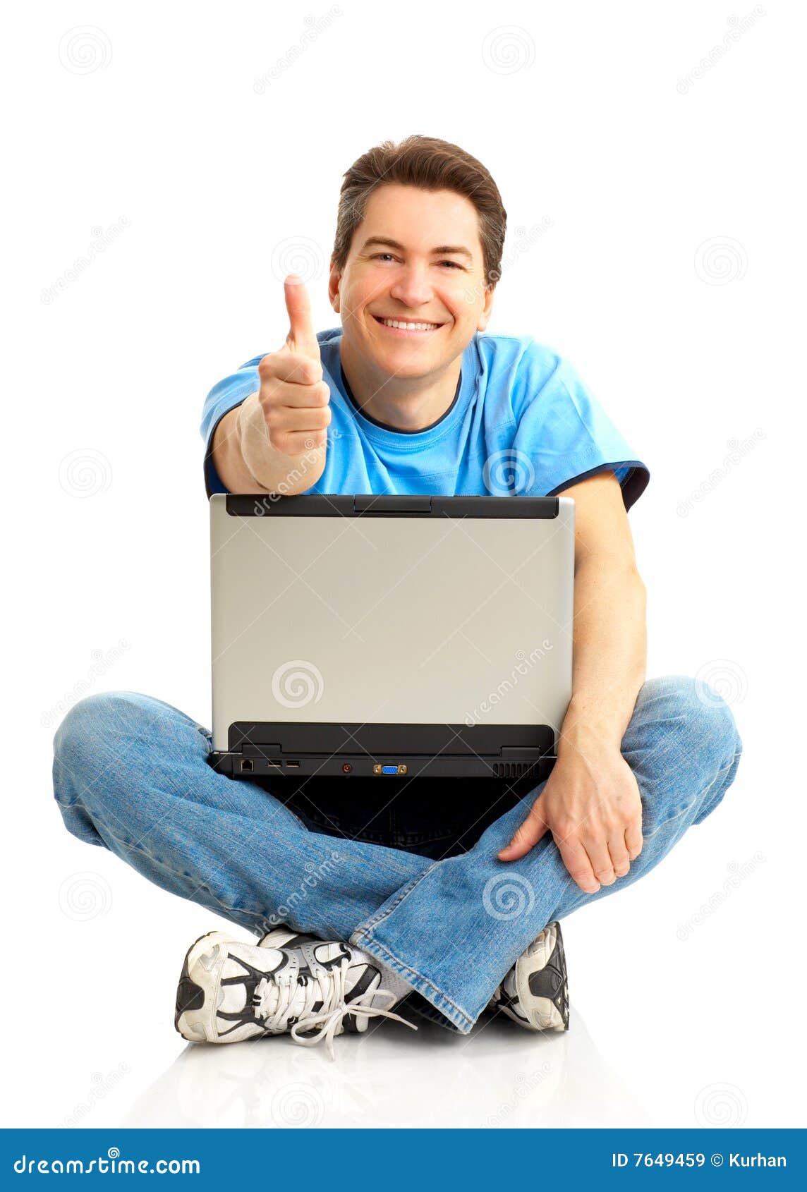 Happy man with laptop stock image. Image of computer, shirt - 7649459