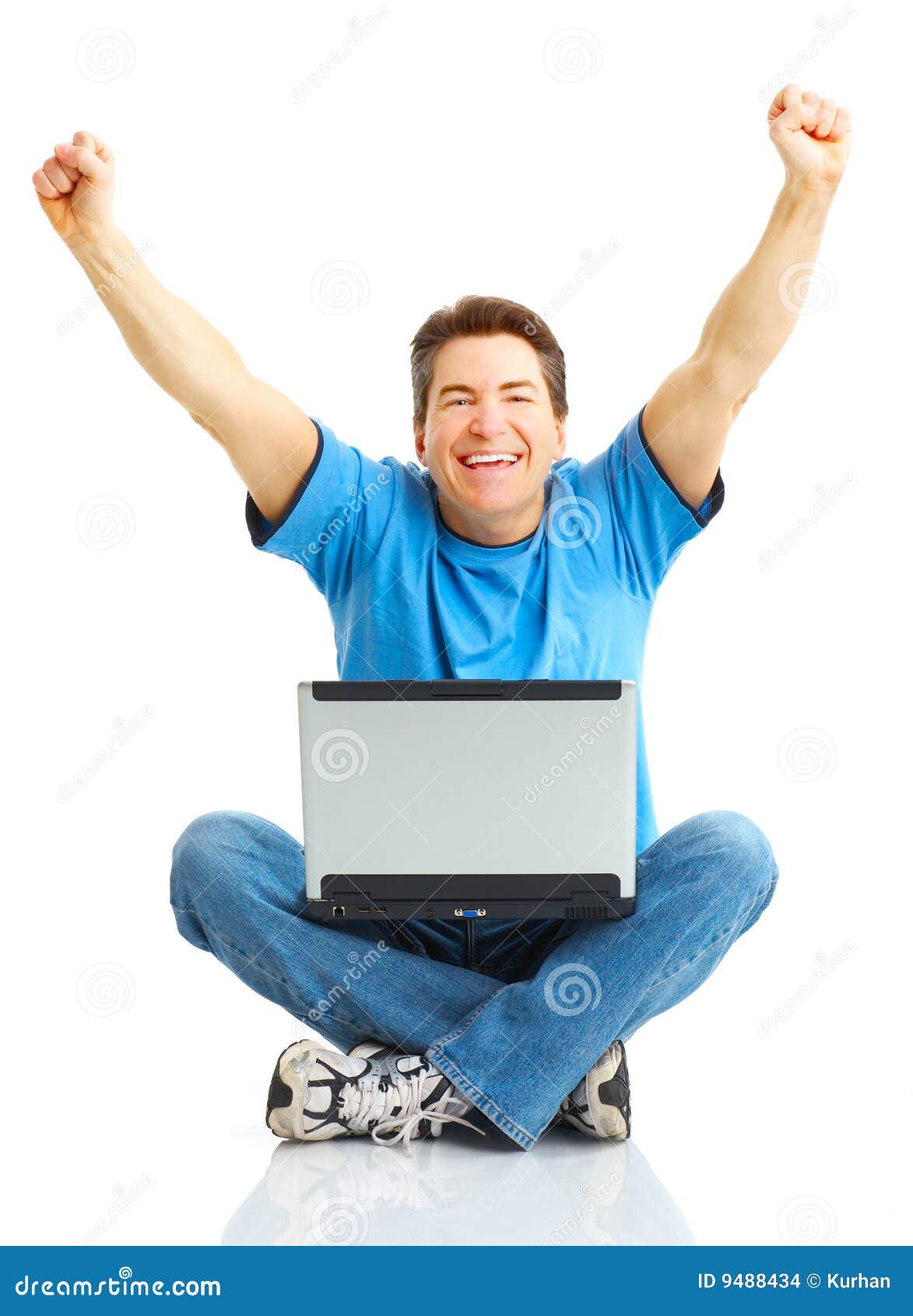 Happy man with laptop stock photo. Image of happiness - 9488434