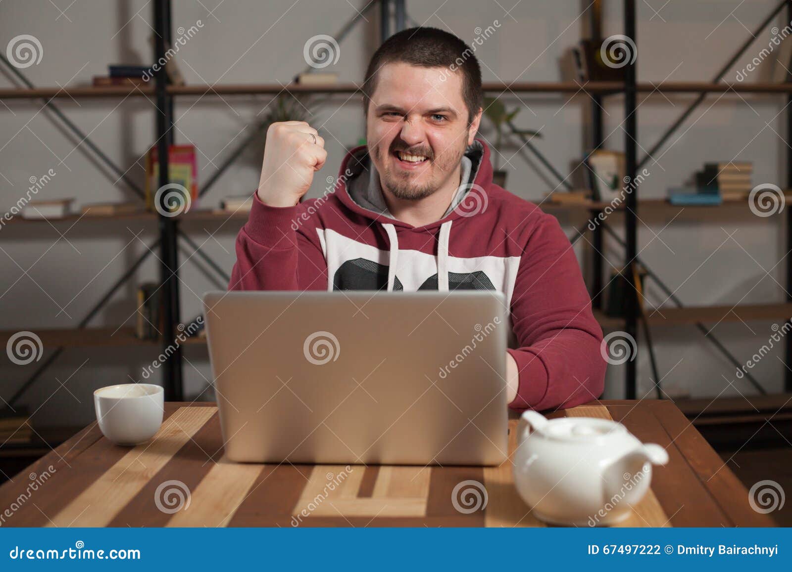 Happy man with laptop stock photo. Image of smile, person - 67497222