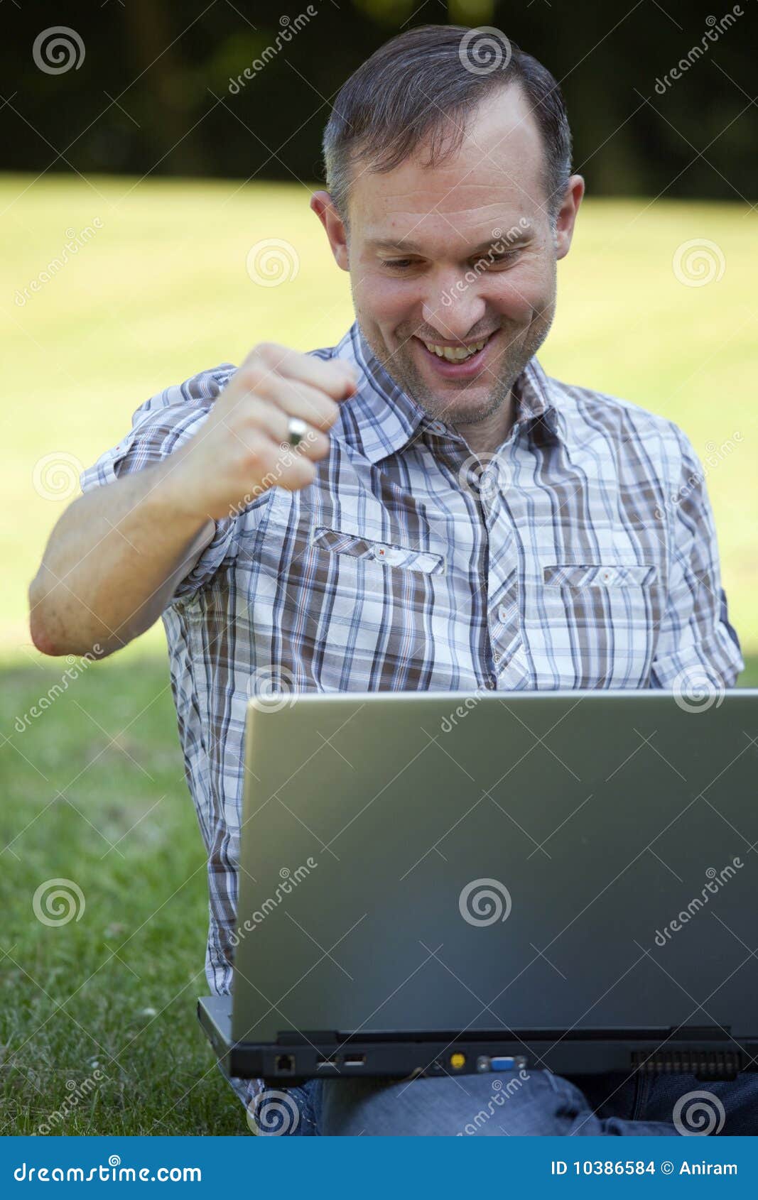 Happy Man with Laptop Outdoor Stock Photo - Image of laptop, grass ...