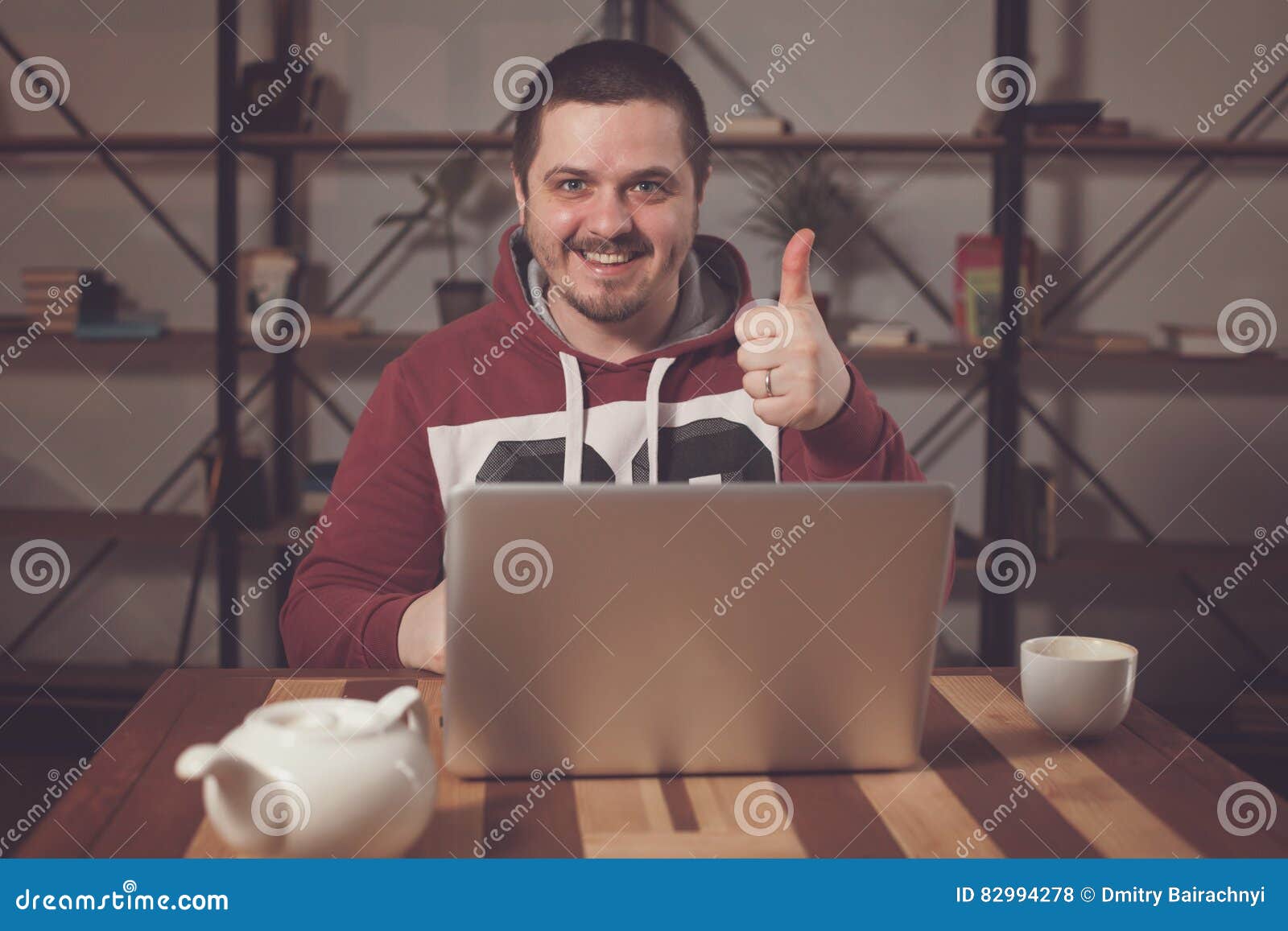 Happy man with laptop stock photo. Image of thinking - 82994278