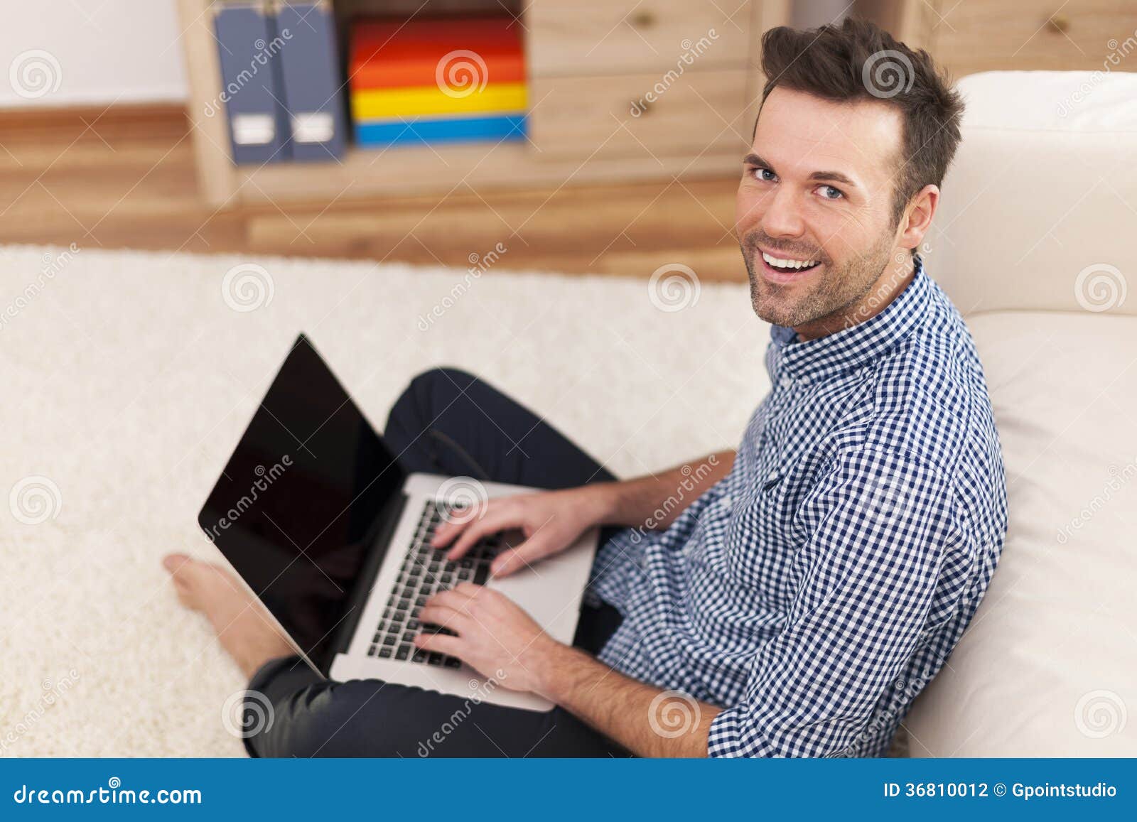 Happy man with laptop stock photo. Image of mobility - 36810012