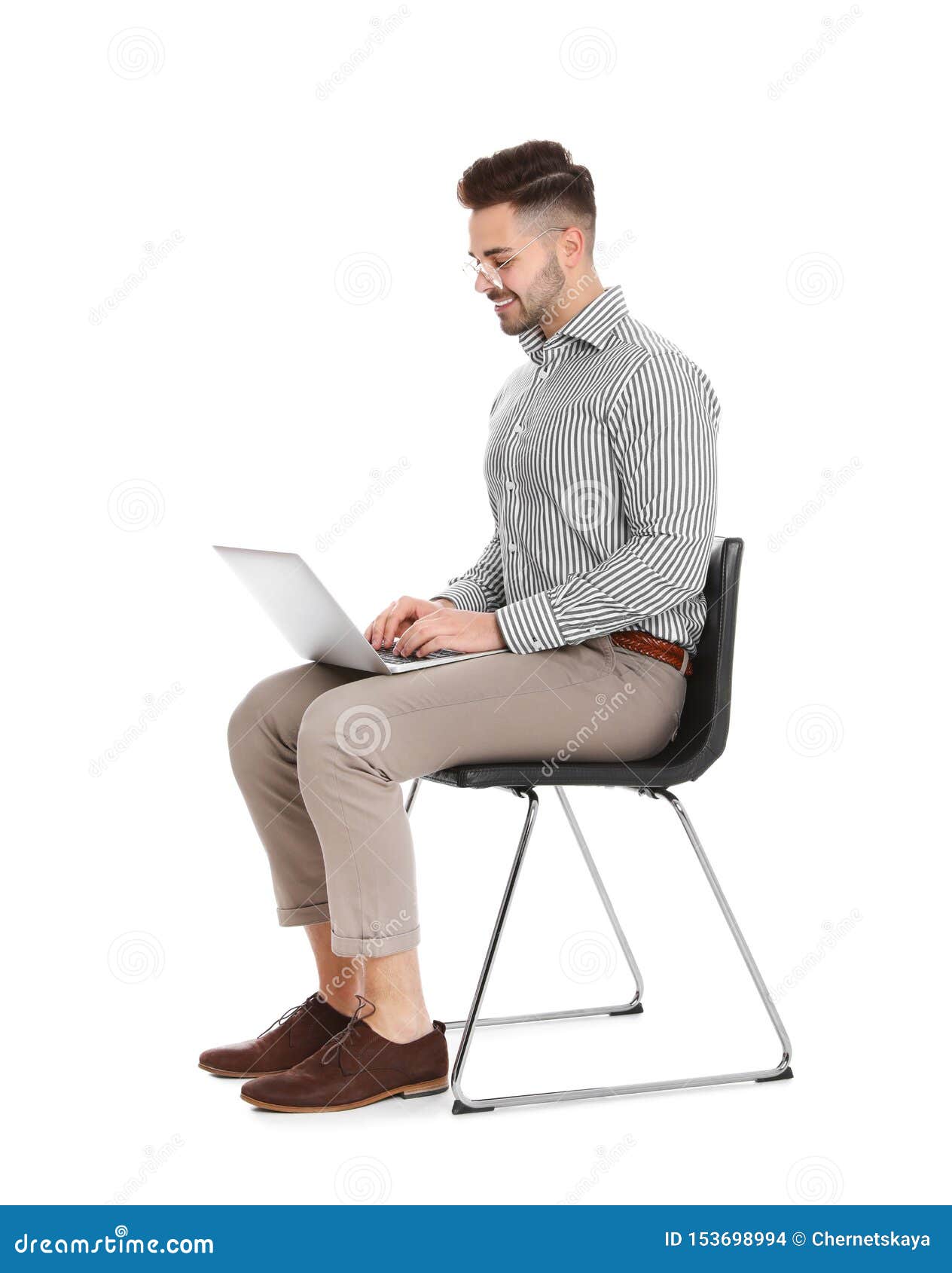 Happy Man with Laptop on White Stock Photo - Image of device ...