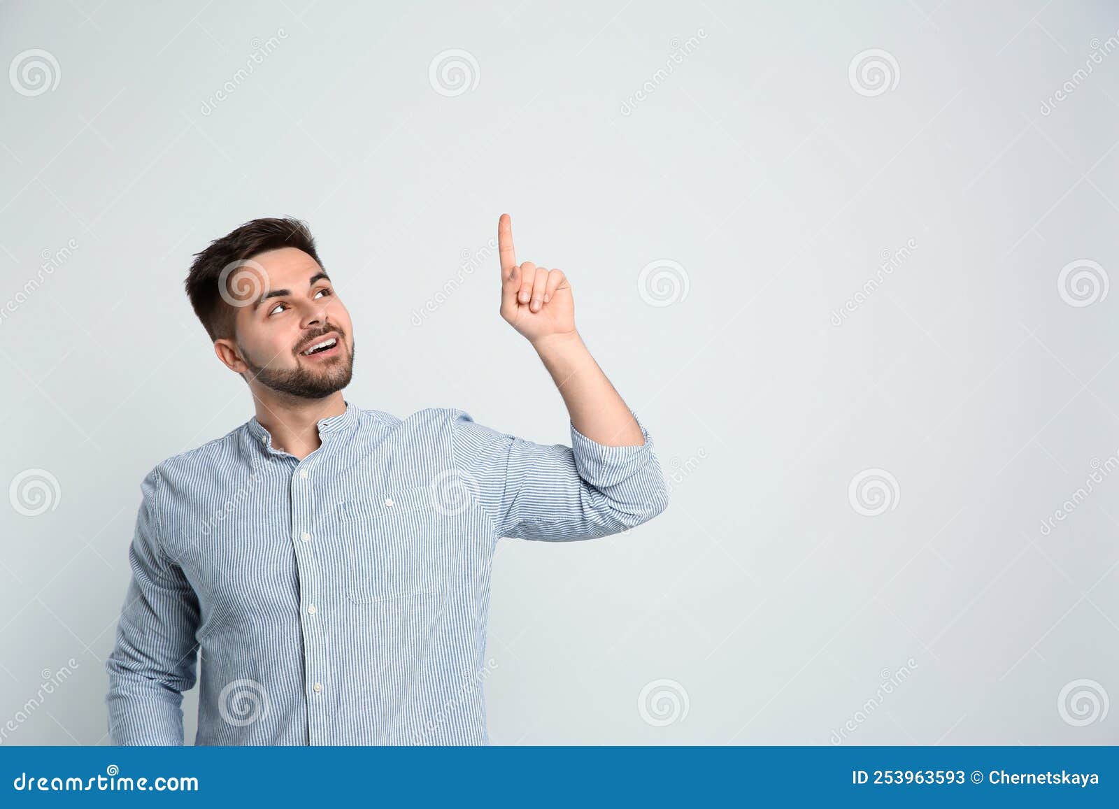 Happy Man on Background, Space for Text. Thinking about Answer To ...