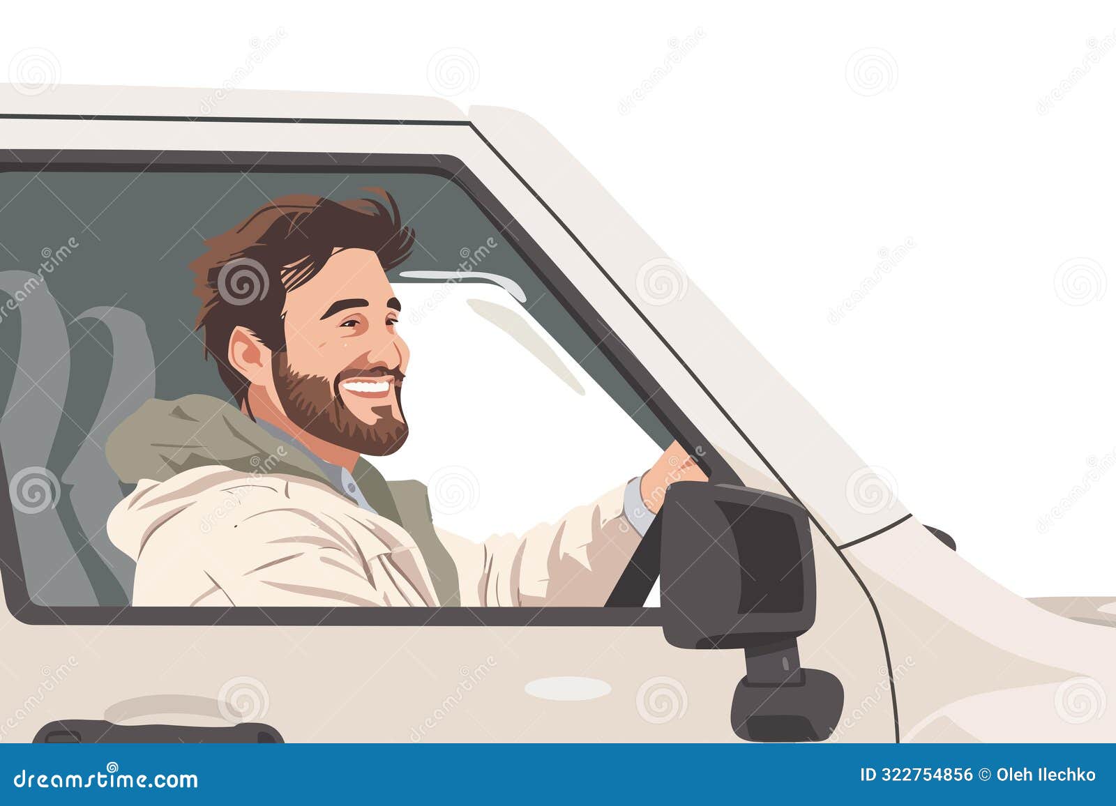 Happy Man Looking from Car Window Isolated Vector Style Stock Vector ...