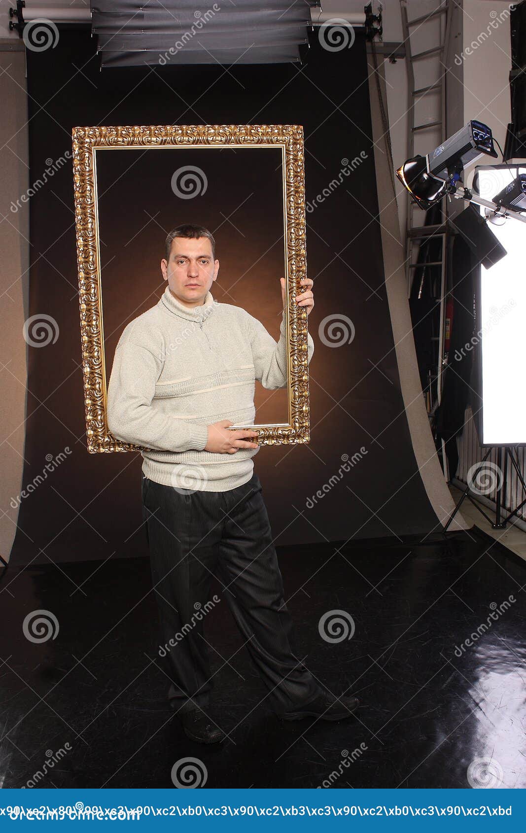 Happy Man Looking through Empty Frame Stock Photo - Image of portrait ...