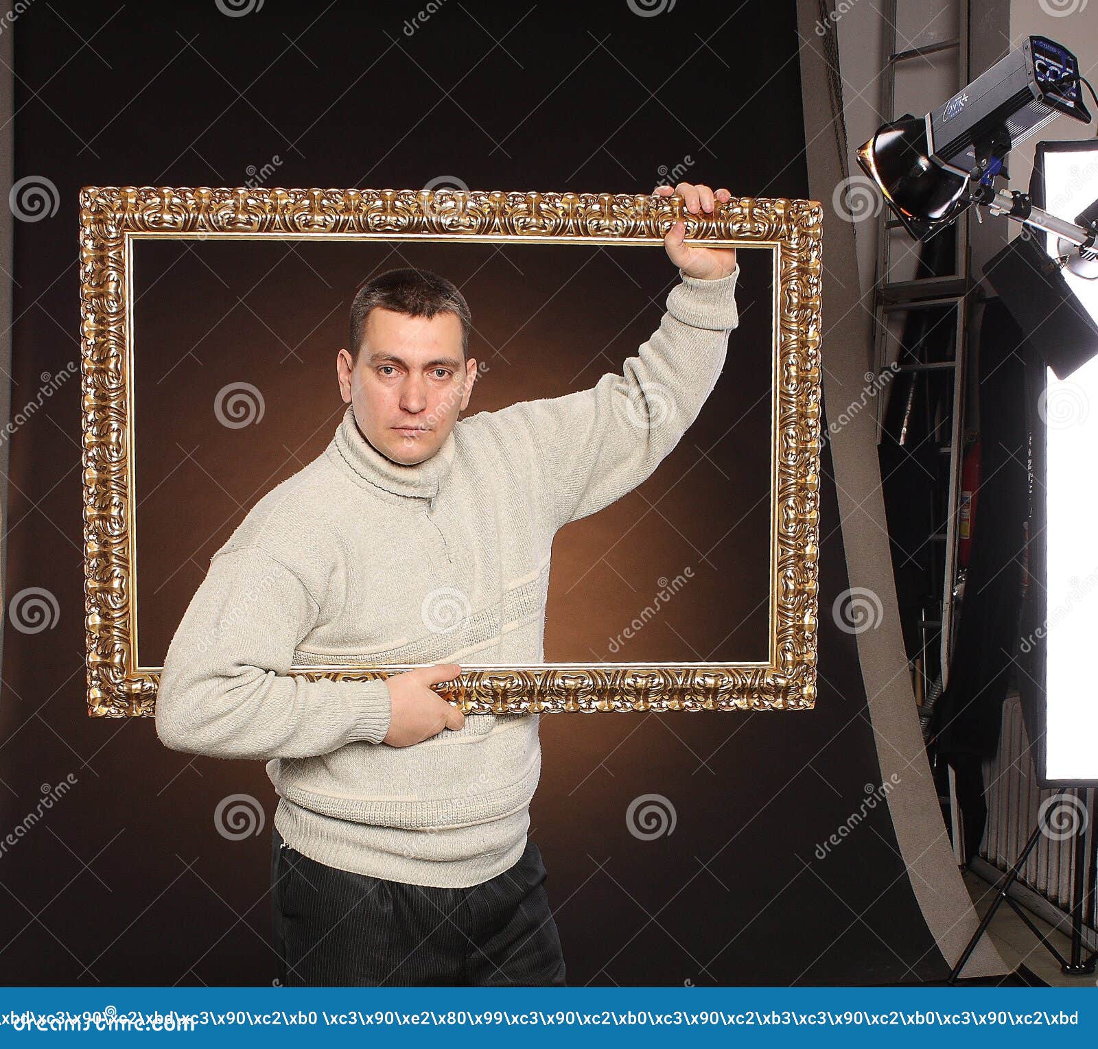 Happy Man Looking through Empty Frame Stock Photo - Image of cool ...