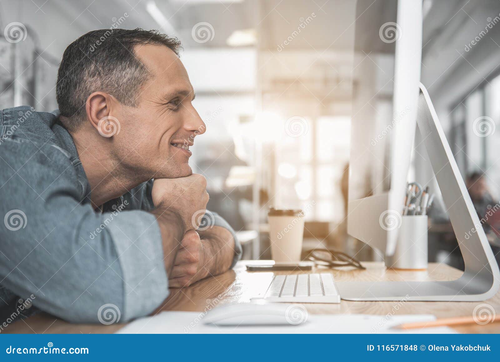 Happy Man Looking at Gadget Stock Photo - Image of digital, laugh ...