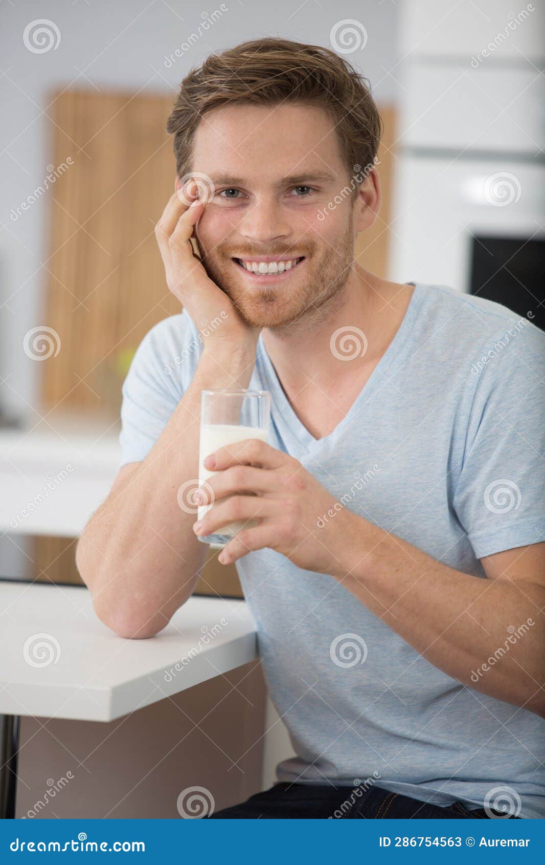 Happy Man in Morning Drinking Milk Stock Image - Image of beverage ...