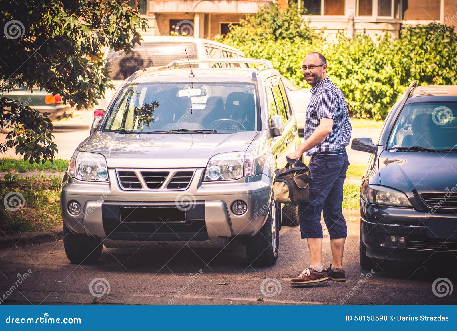 Happy man near his car stock photo. Image of machine - 58158598