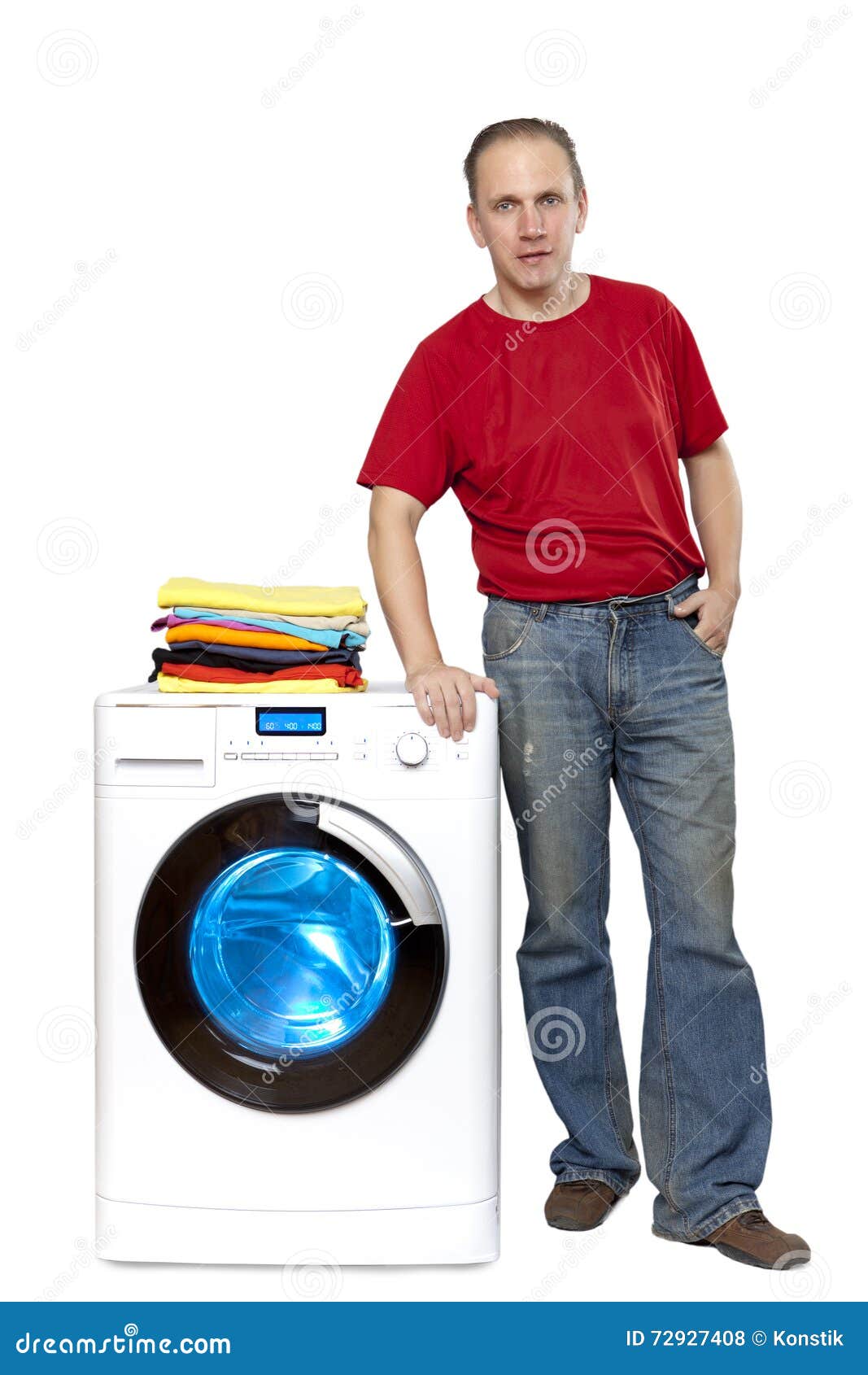 Happy Man with New Washing Machine Stock Photo - Image of housework ...