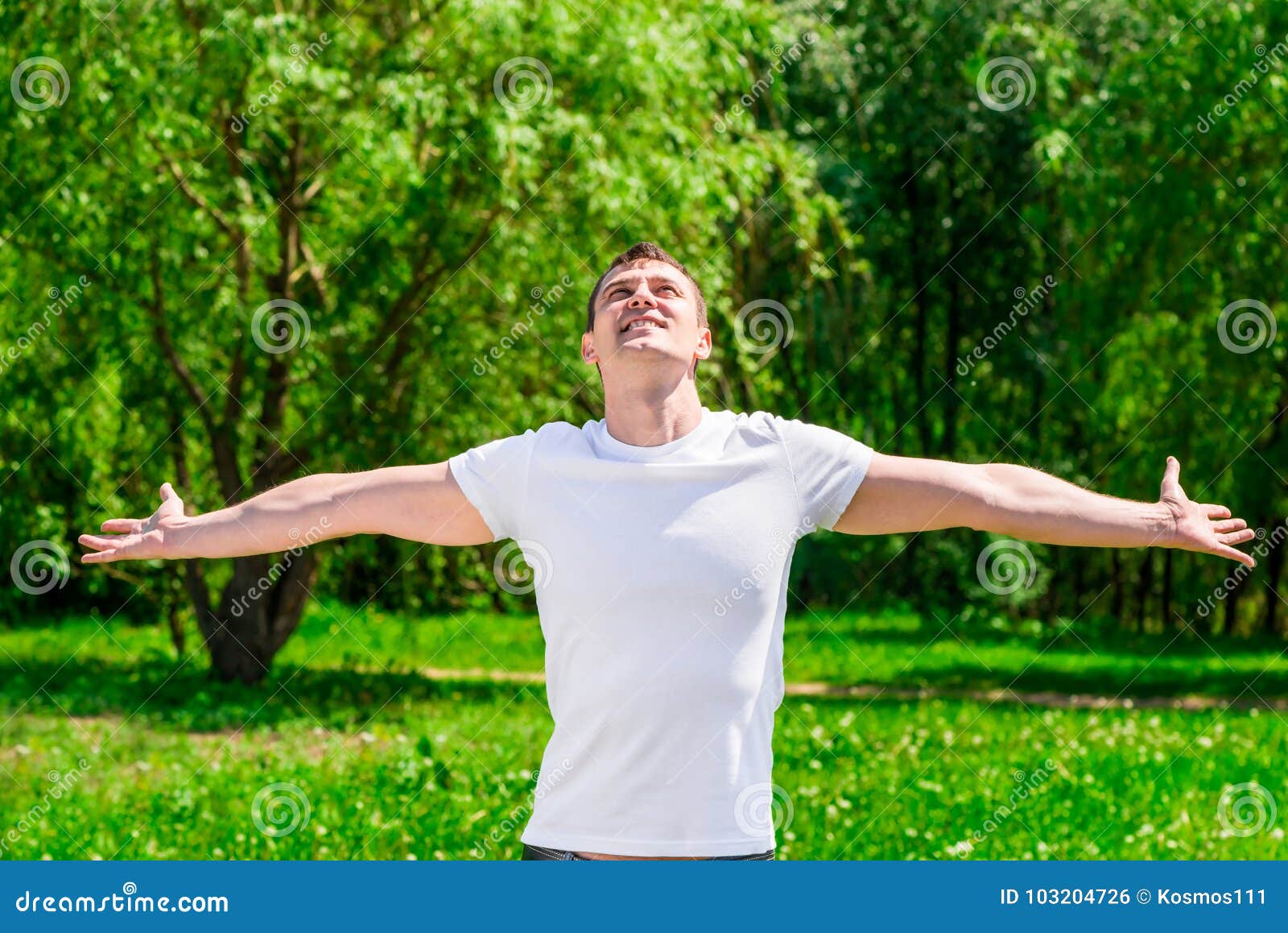 Happy man with open arms stock photo. Image of joyful - 103204726