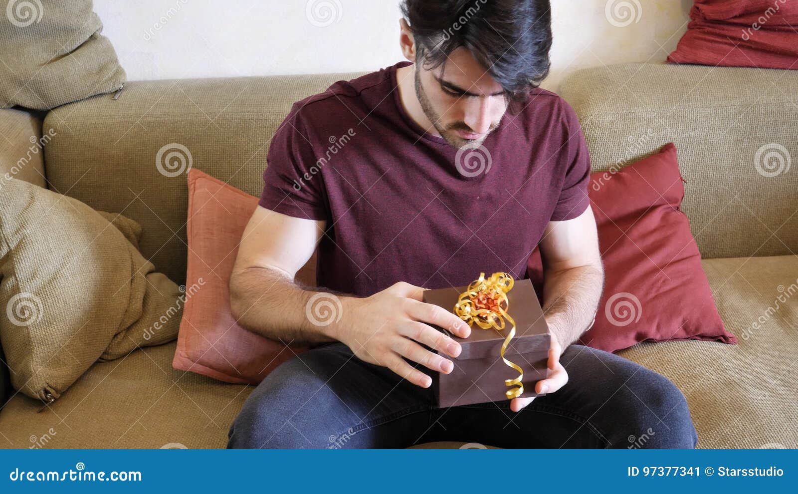 Happy Man Opening Gift or Present Stock Image - Image of service ...