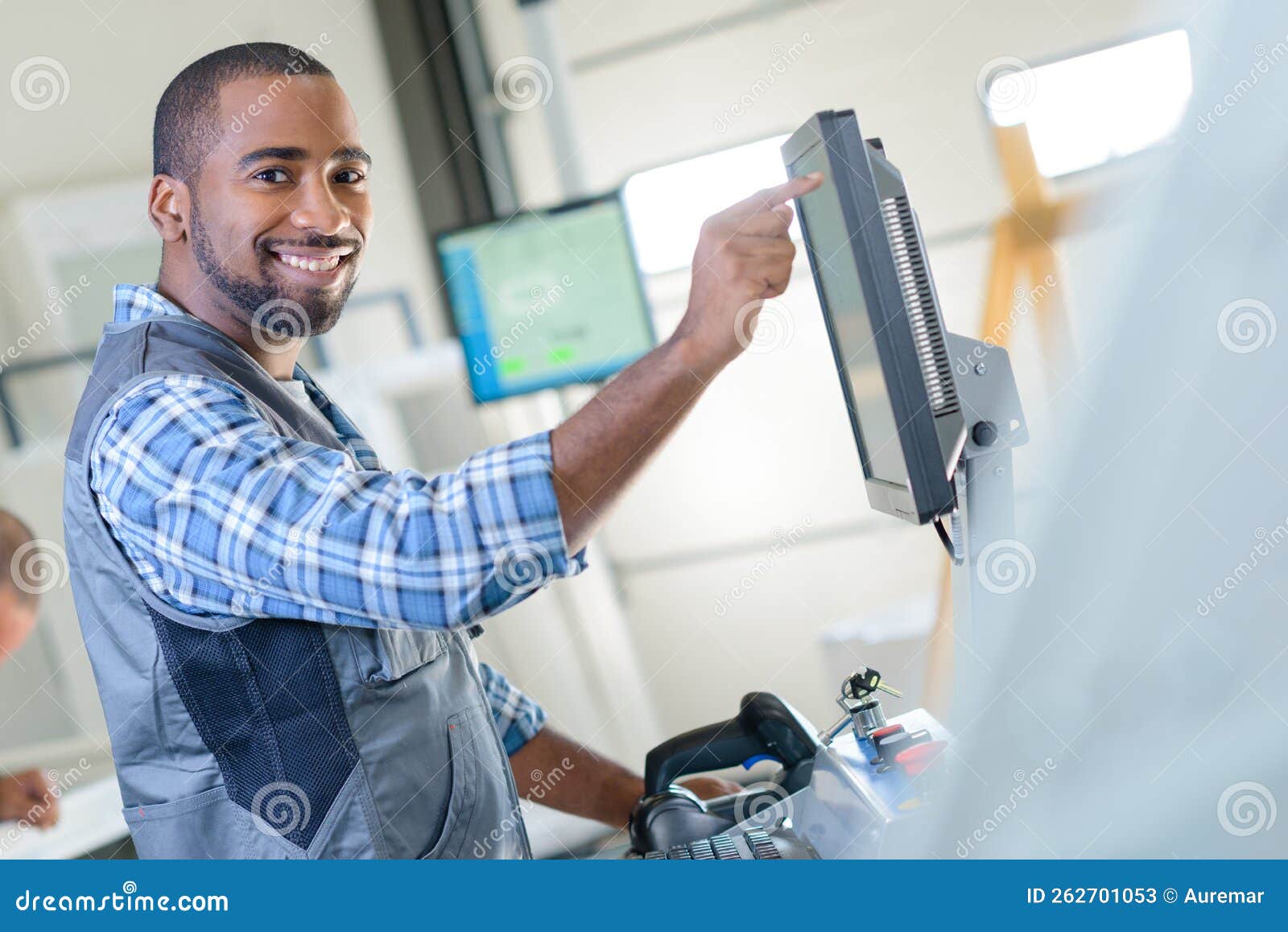 Happy Man Operating Machine Stock Image - Image of time, press: 262701053