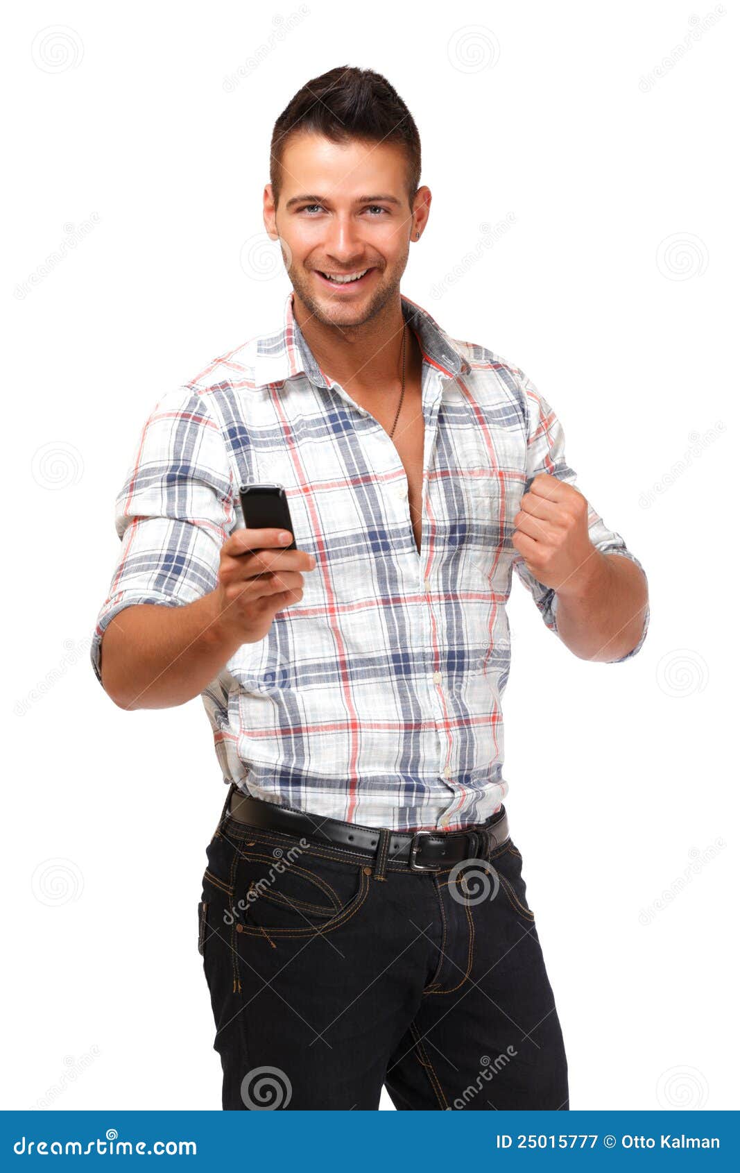 Happy man with phone stock image. Image of relaxed, positive - 25015777