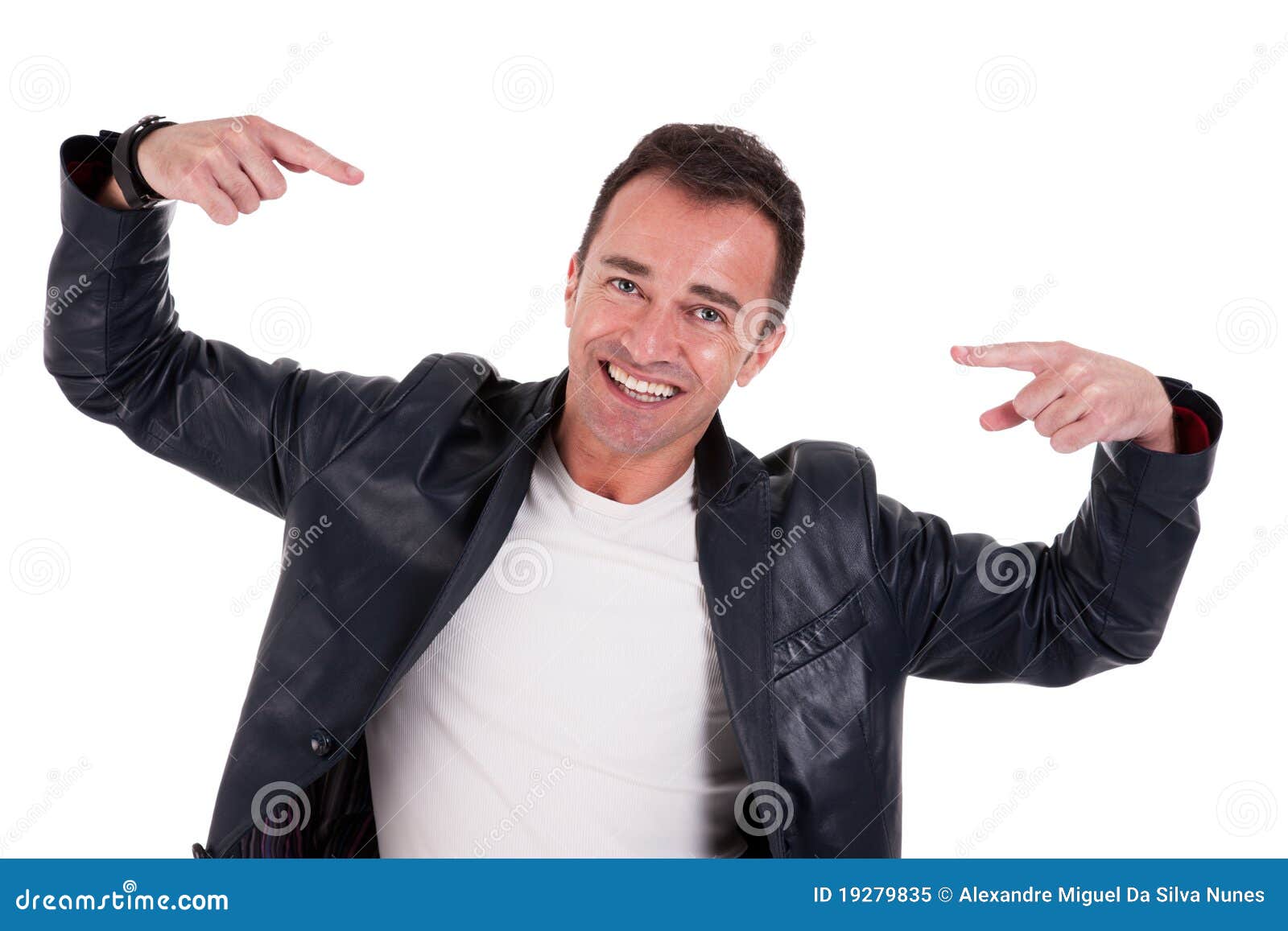 Happy man pointing stock image. Image of model, point - 19279835