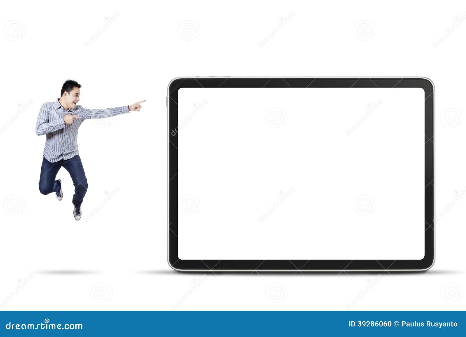 Happy Man Pointing at Empty Board Stock Photo - Image of excitement ...