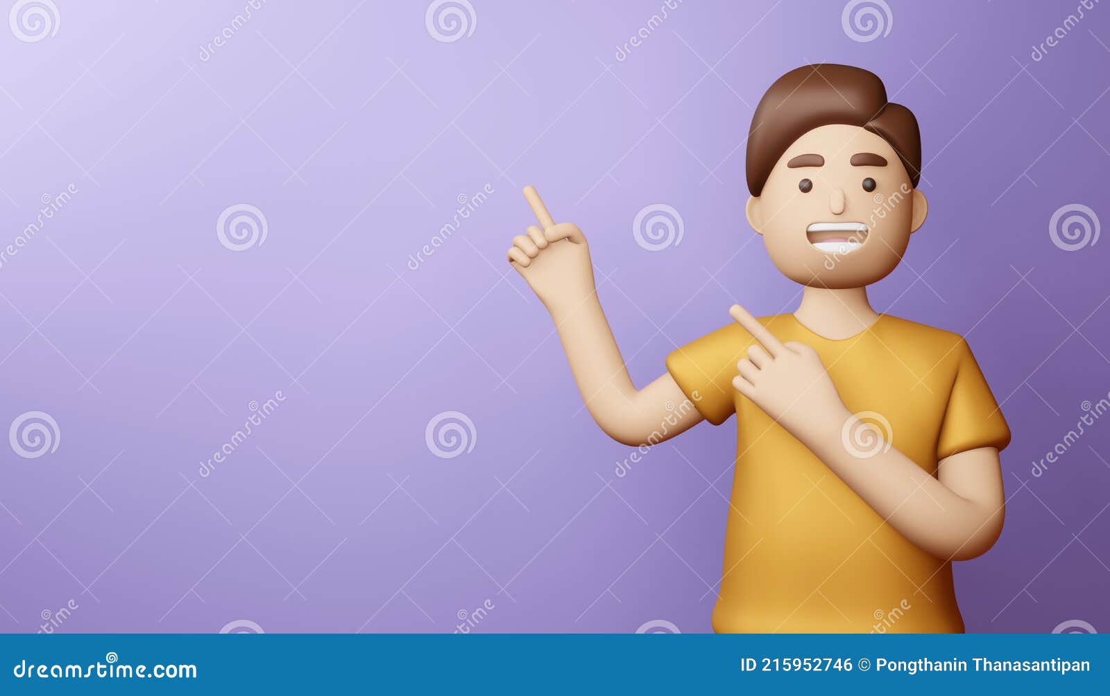 Happy Man Pointing Fingers, 3d Rendering Stock Illustration ...