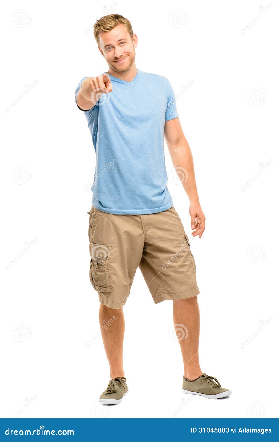 Happy Man Pointing - Full Length Portrait on White Background Stock ...