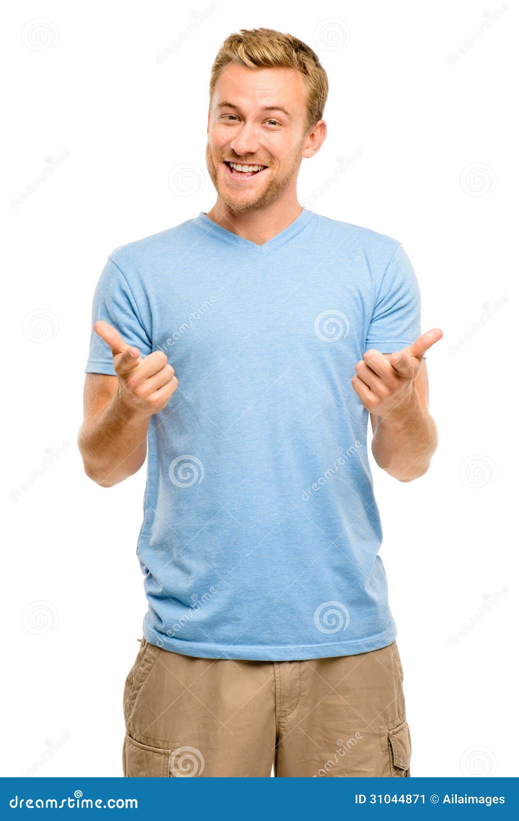 Happy Man Pointing - Portrait on White Background Stock Image - Image ...