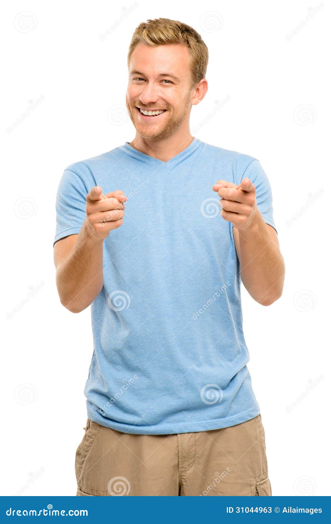 Happy Man Pointing - Portrait on White Background Stock Image - Image ...