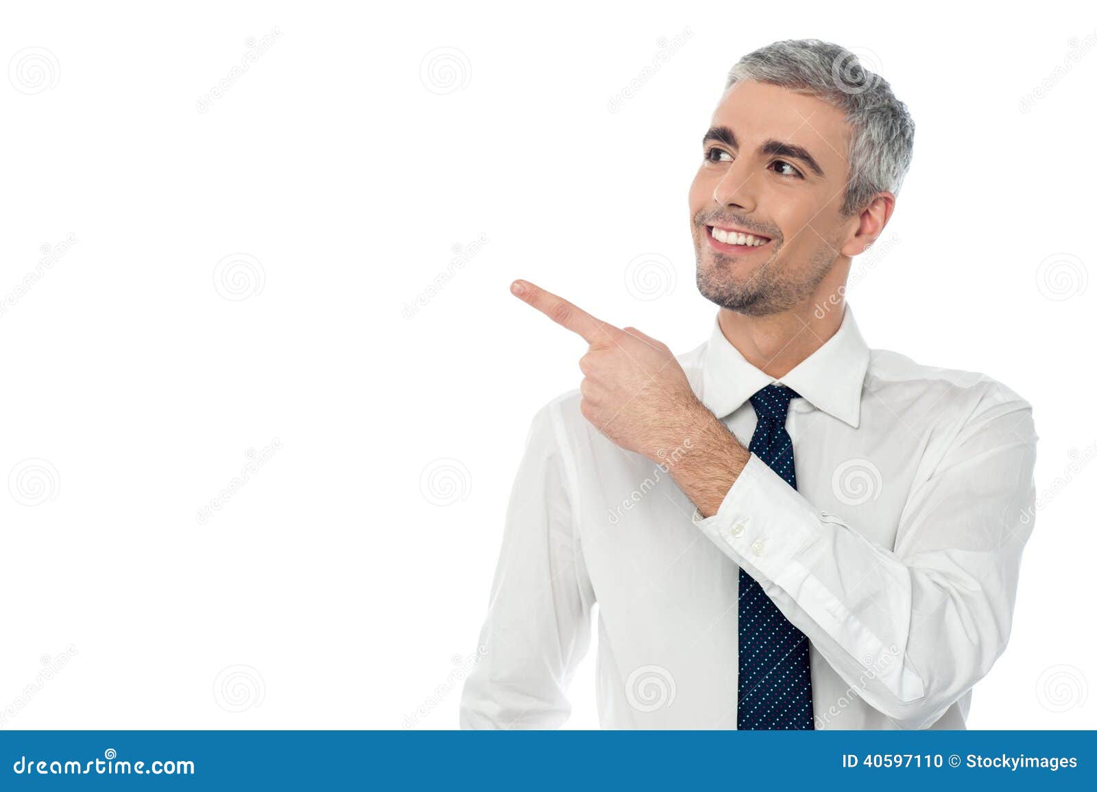 Happy Man Pointing at Something Stock Photo - Image of businessman ...