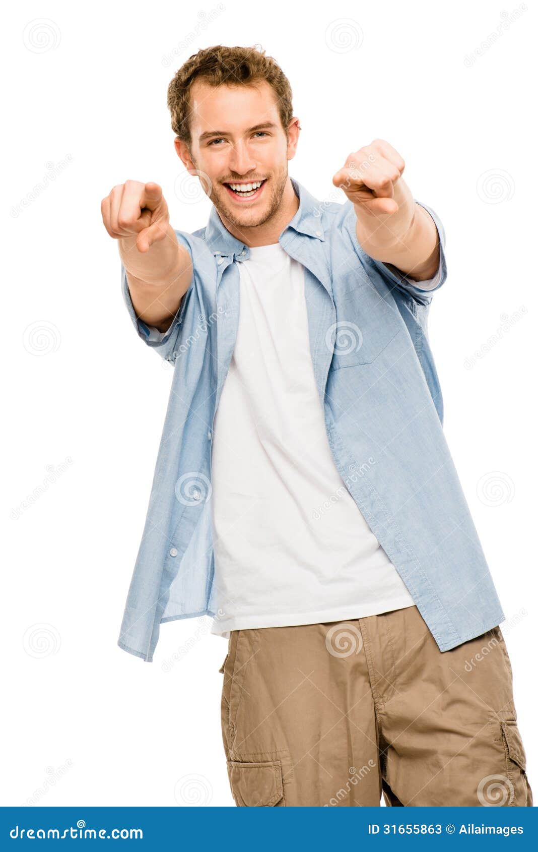 Happy Man Pointing White Background Stock Image - Image of model ...