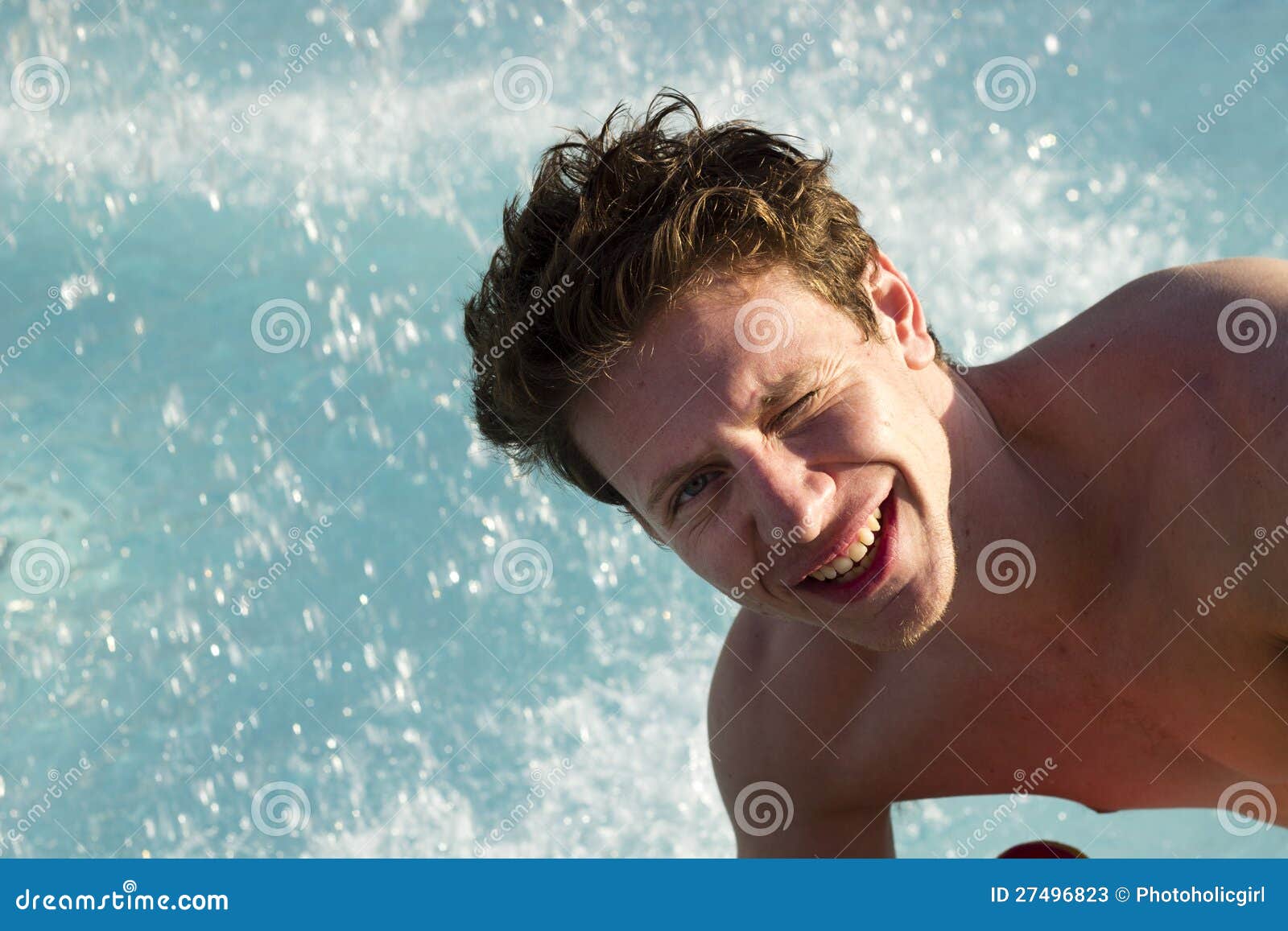 Happy Man in the Pool with Splashing Water Stock Image - Image of pool ...