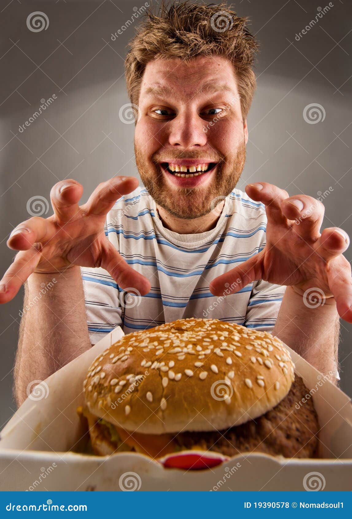 Happy Man Preparing To Eat Burger Stock Photo - Image of calories ...