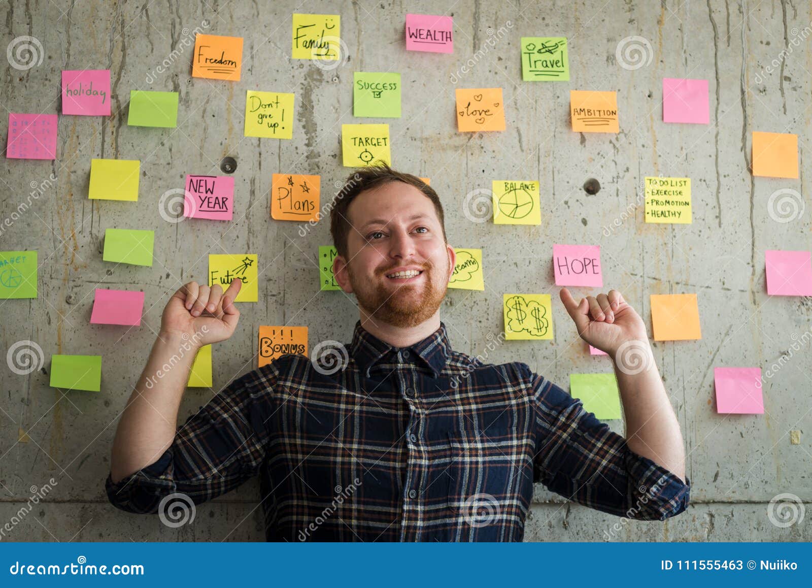 Happy Man Present His Sticky Notes Chart Stock Image - Image of note ...